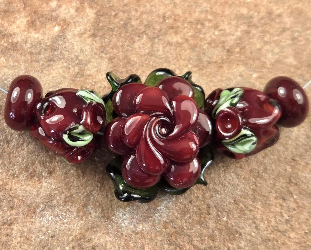 Red Rose Lampwork Glass Beads, Jewelry Making, Set of 5 | SRA #335 - Etsy