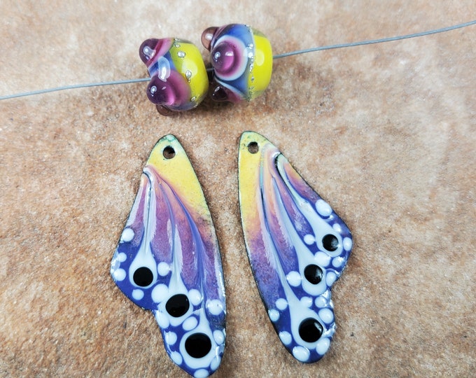 Enameled Butterfly Wing With Matching Lampwork Beads, Earring Beads SRA ...