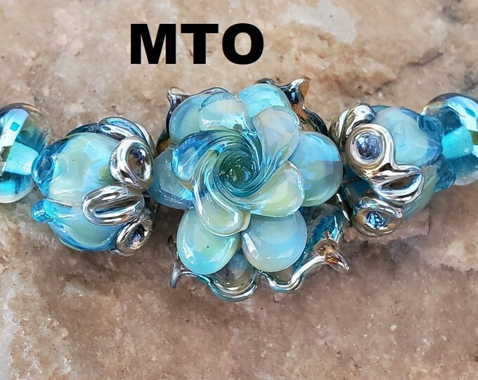 Glass Lampwork Beads, Made to Order, Aqua Goddess Roses, Rose Buds ...