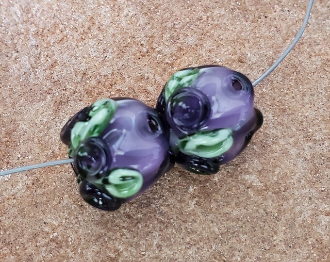 Lampwork Glass Beads - Purple Rose Buds, Earring Beads | SRA #439 - Etsy