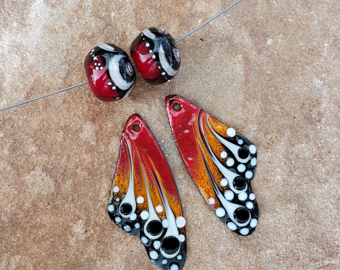 Enameled Monarch Butterfly Wing With Matching Lampwork Beads, Earring ...