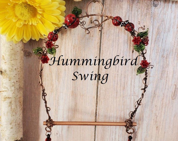 Ladybug Garden Hummingbird Swing, Leaves and Flowers, Lampwork Beads ...