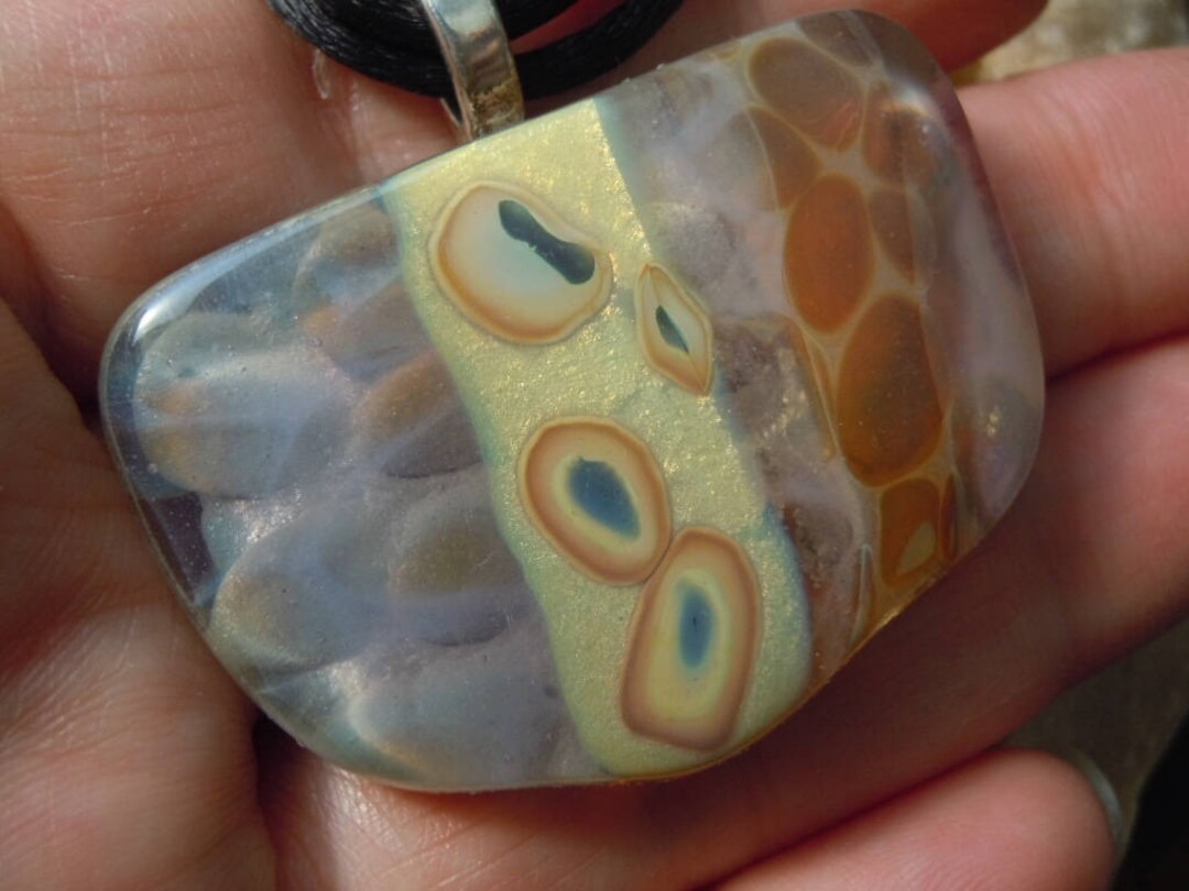LARGE Fused Glass Pendant, Fused Glass Jewelry, Reactive Glass. Organic ...