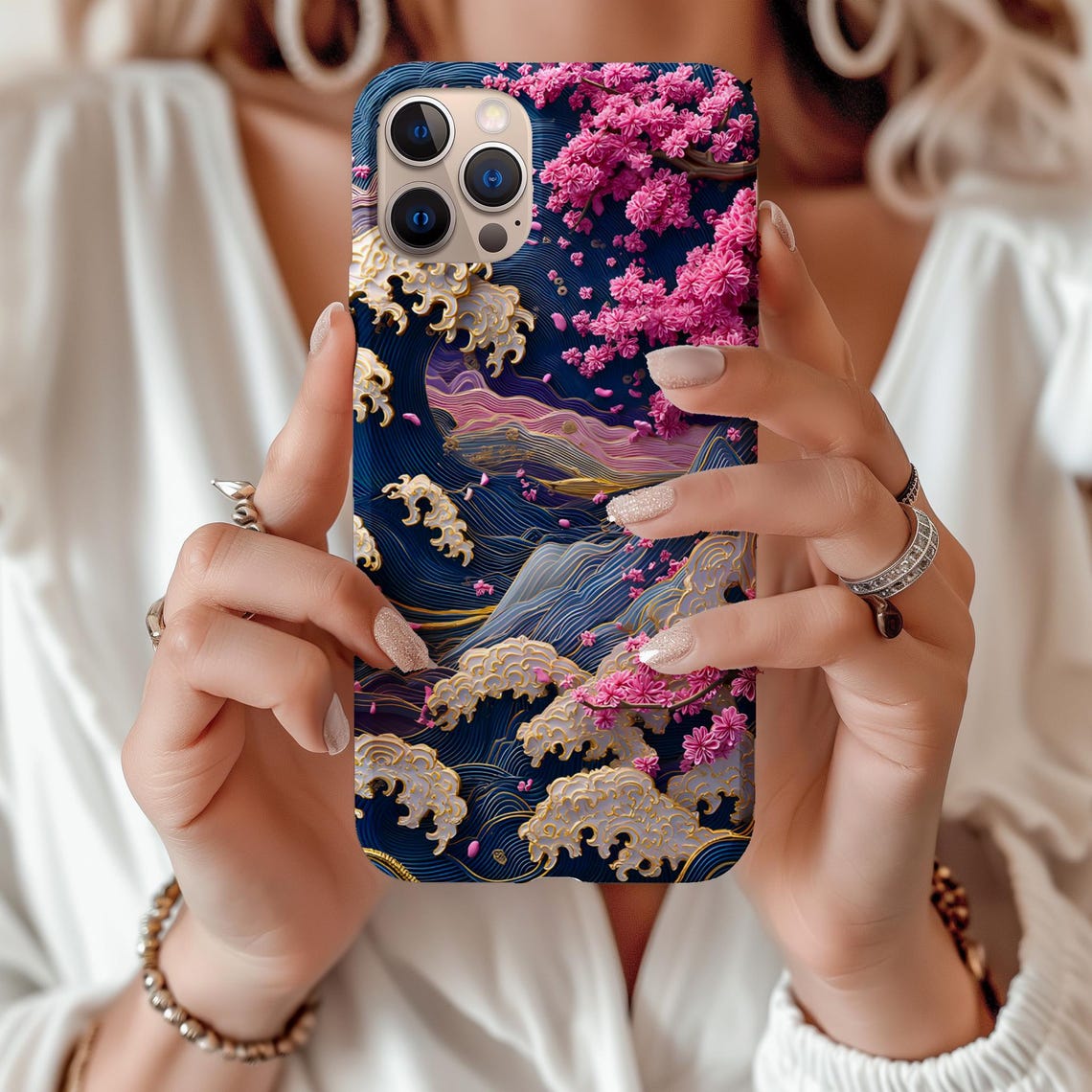 Japanese Wave & Cherry Blossom 3D Phone Case | Asian Art - Etsy