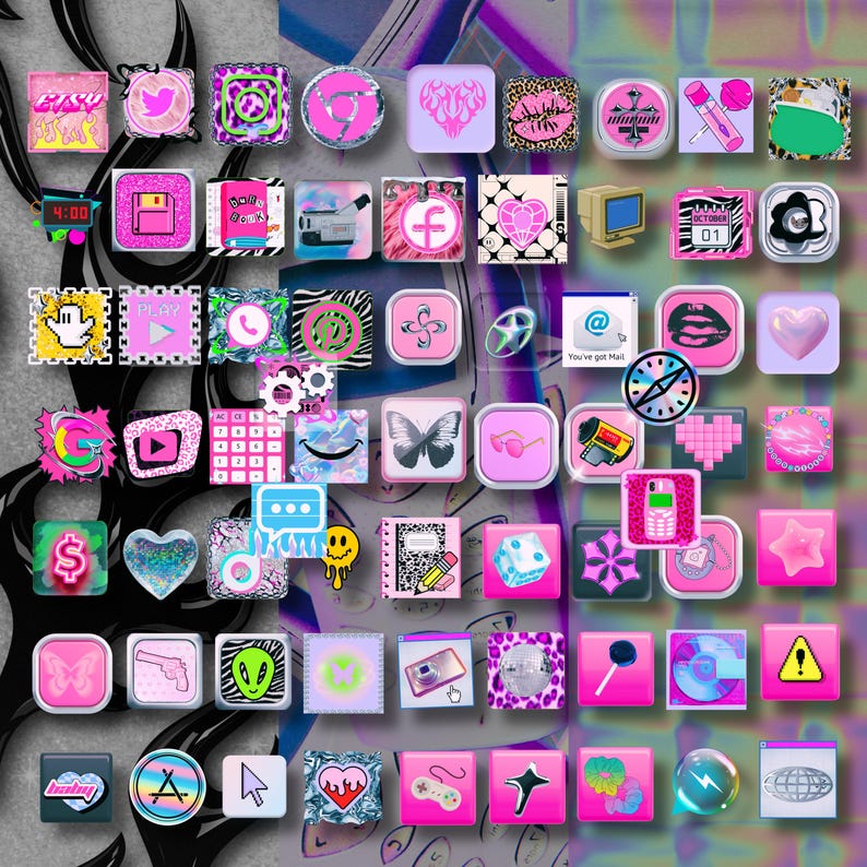 Y2K Aesthetic Wallpaper & Icon Digital Download With Phone Backgrounds ...