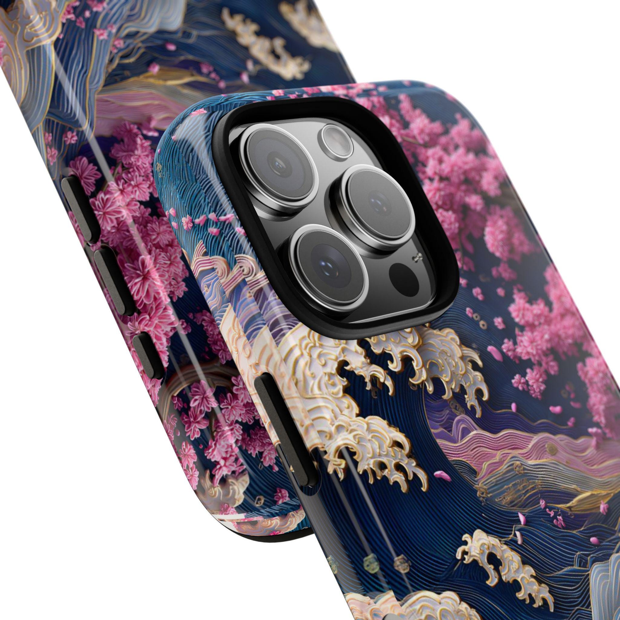 Japanese Wave & Cherry Blossom 3D Phone Case | Asian Art - Etsy