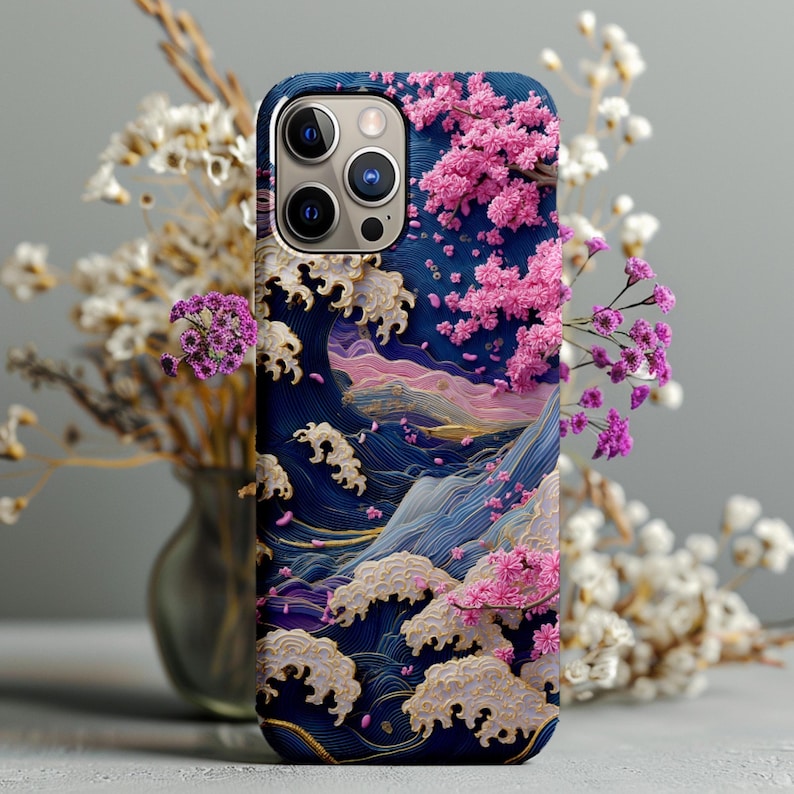 Japanese Wave & Cherry Blossom 3D Phone Case | Asian Art - Etsy