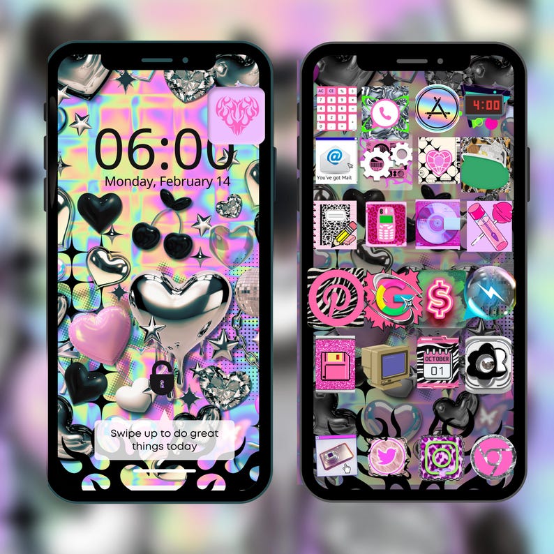 Y2K Aesthetic Wallpaper & Icon Digital Download With Phone Backgrounds ...