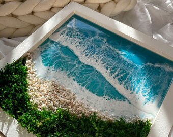 Resin Painting of White Beach, Ocean Art, Hanging Ocean Art, Epoxy ...