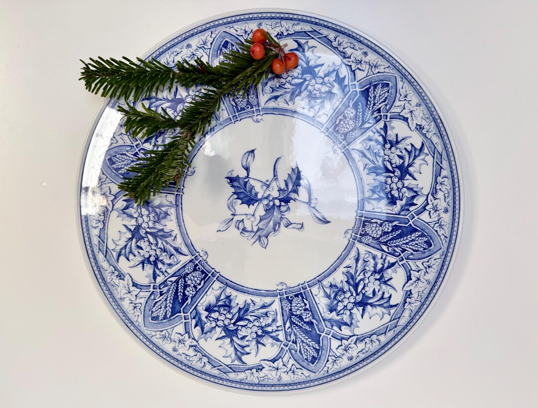 Spode Blue Room Christmas Cheese or Cake Plate: Festive Holly Porcelain ...