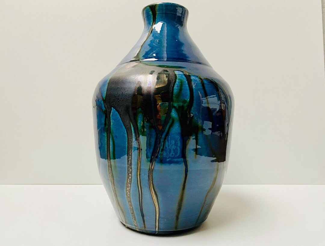 1960s Vase Designed & Signed by Ceramist BUXO, Glazed Blue Catalan Mid ...