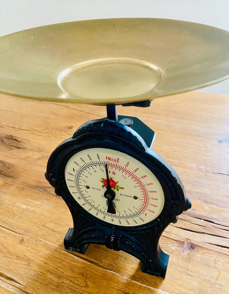 1950s Swedish EKS Black Metal Kitchen Weighing Scales With Brass Pan ...