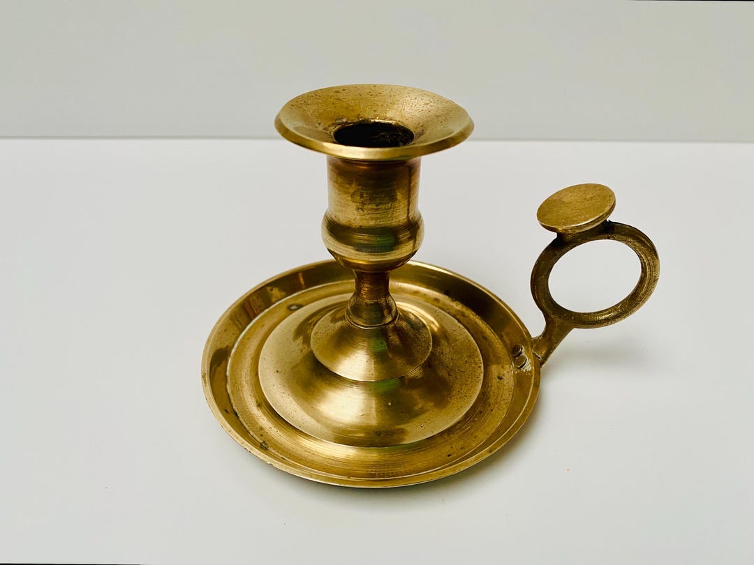 Brass Candlestick With Finger Loop & Drip Tray at 7.5cm Tall, Taper ...