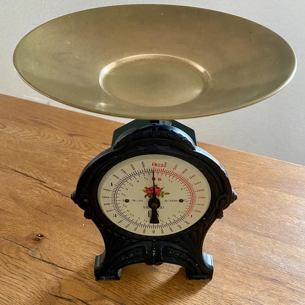 1950s Swedish EKS Black Metal Kitchen Weighing Scales With Brass Pan ...