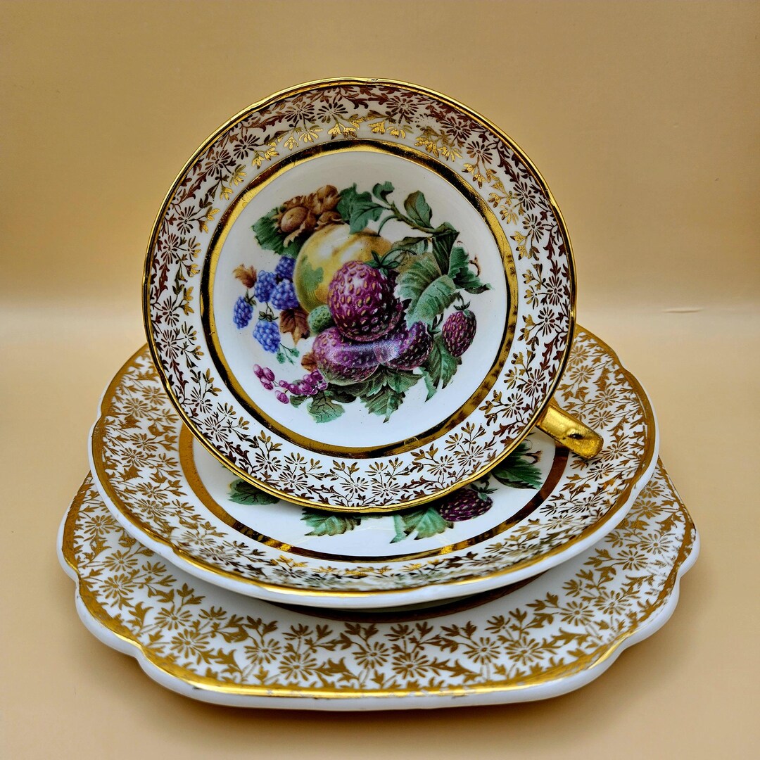 Rare Vintage Royal Stanley Fine Bone China "orchard Fruit" Trio ...