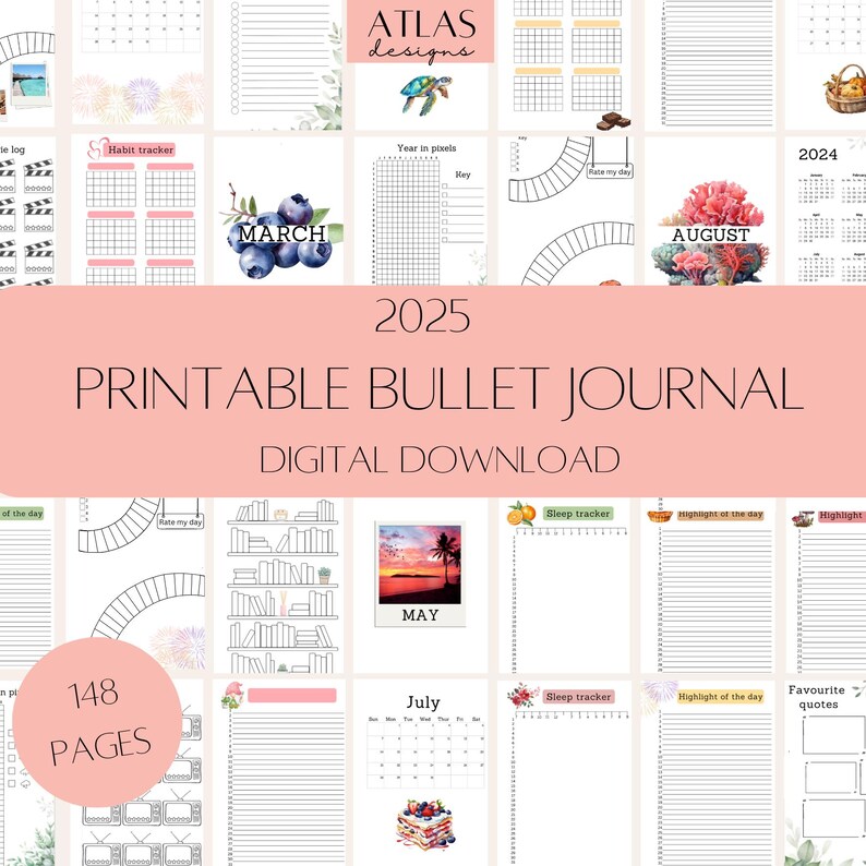 2025 Bullet Journal Printable | Monthly and Weekly Calendar | Instant ...