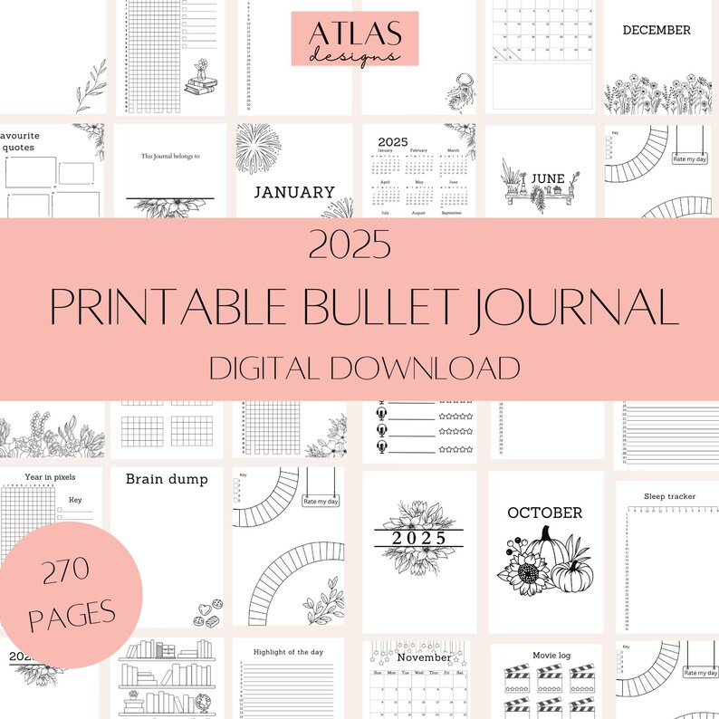 2025 Bullet Journal Printable | Monthly and Weekly Calendars ...