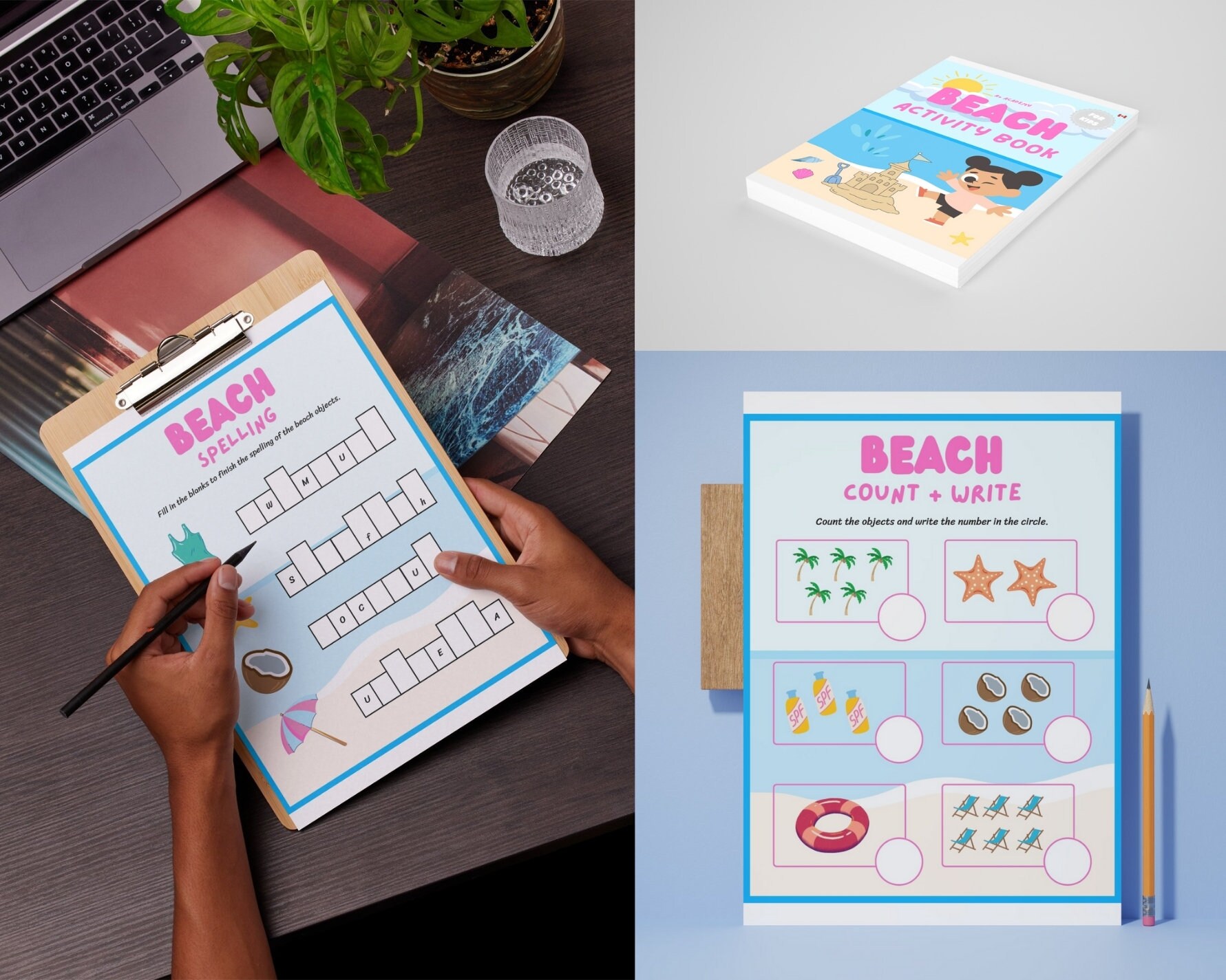 Printable Activity Worksheets Bundle for Kids Summer Beach Theme ...