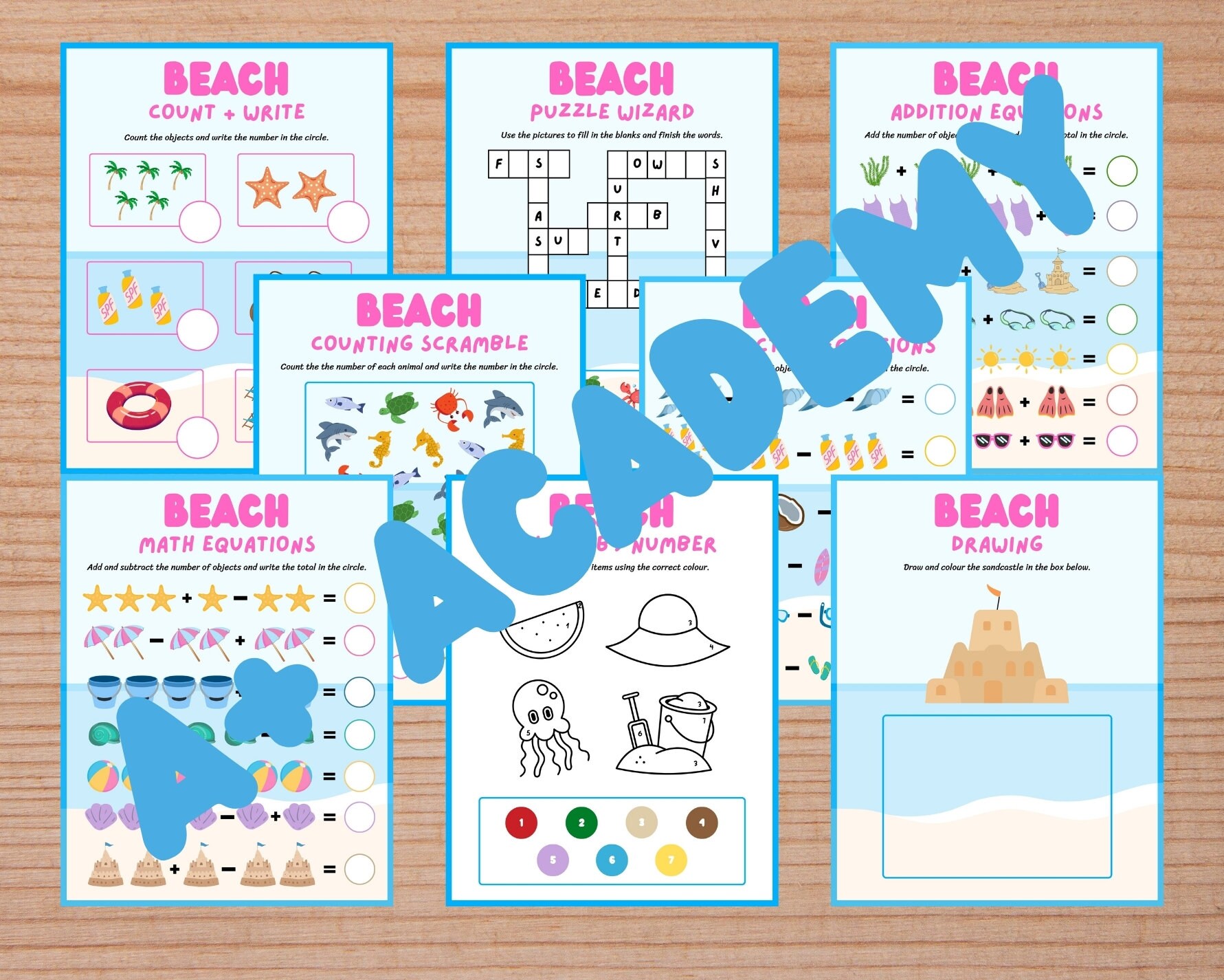 Printable Activity Worksheets Bundle for Kids Summer Beach Theme ...