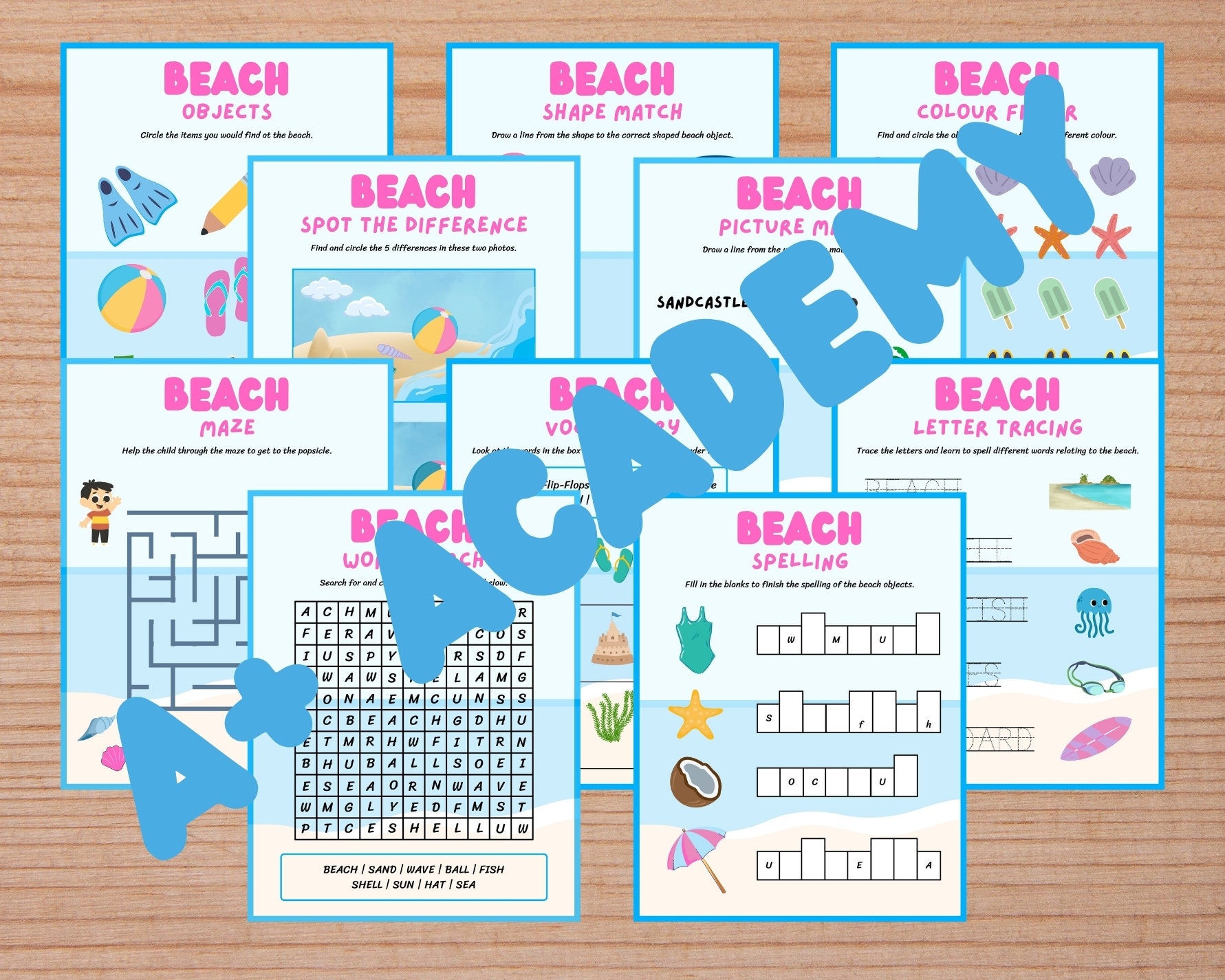 Printable Activity Worksheets Bundle for Kids Summer Beach Theme ...