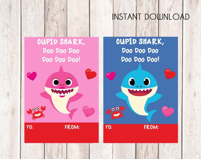 Baby Shark Valentine Cards, Instant Download Cards --- Digital File of ...