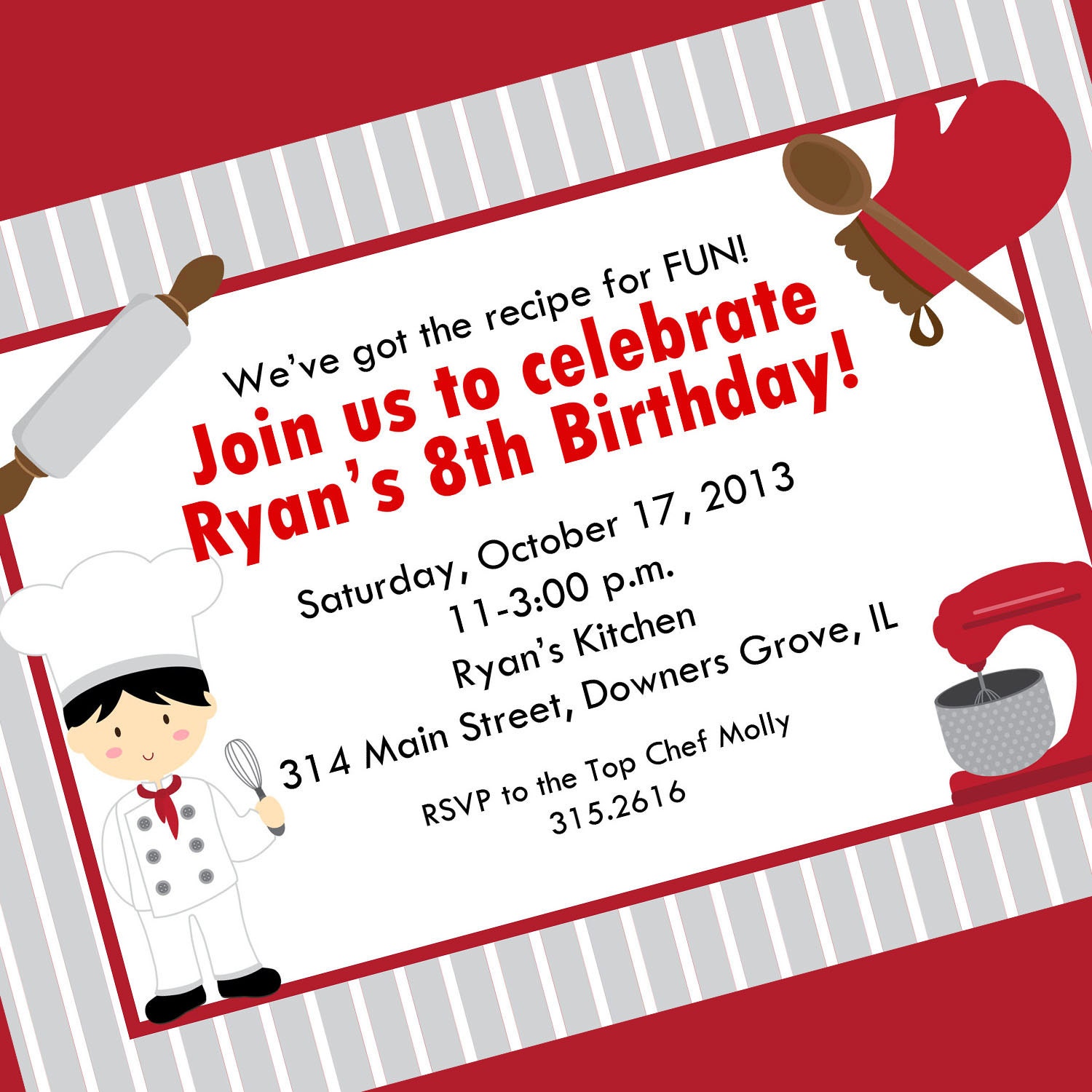 Cooking Party Invitation, Boy Top Chef Invitation, Printable Invitation ...