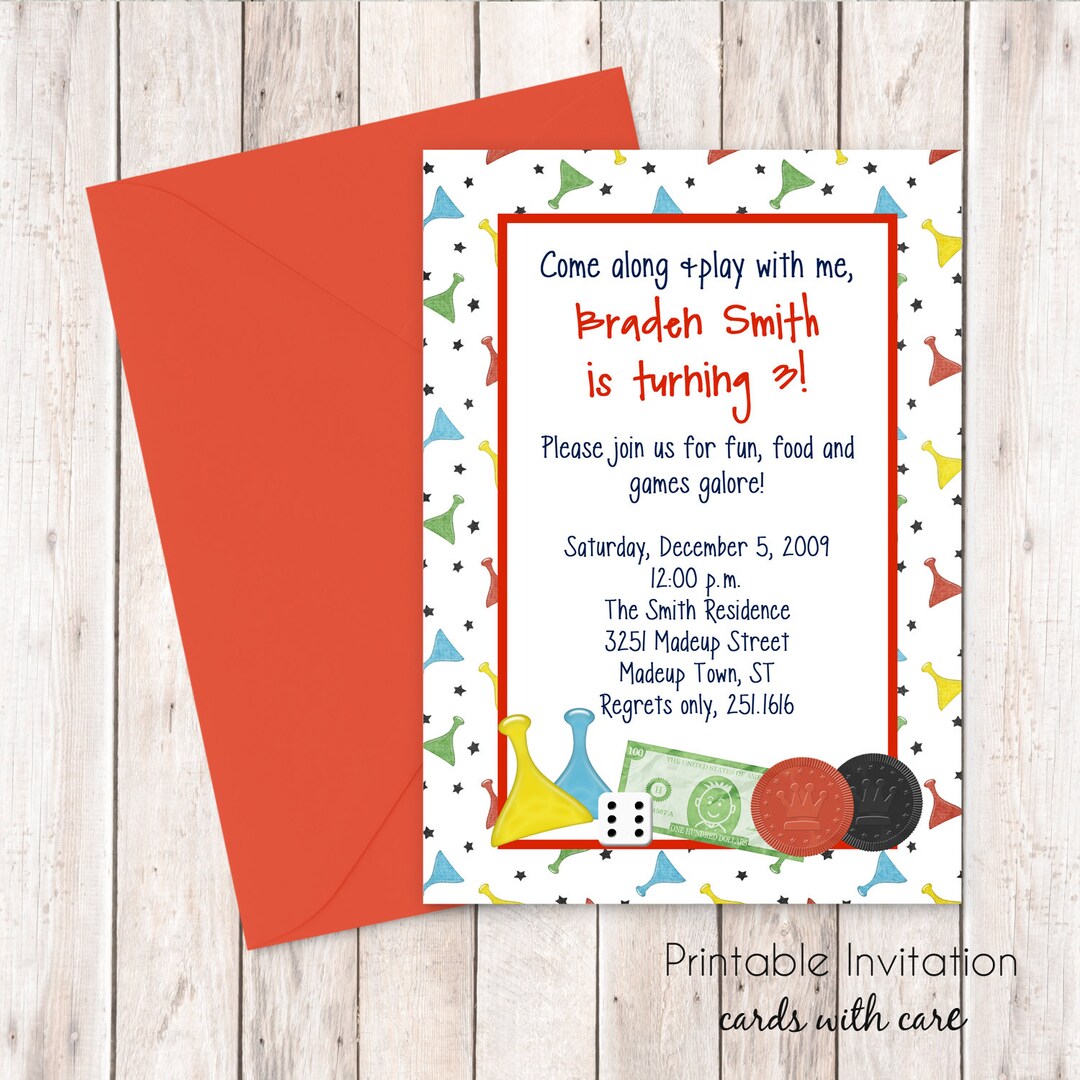 Board Games Party Invitation, Printable Invitation Design, Custom ...