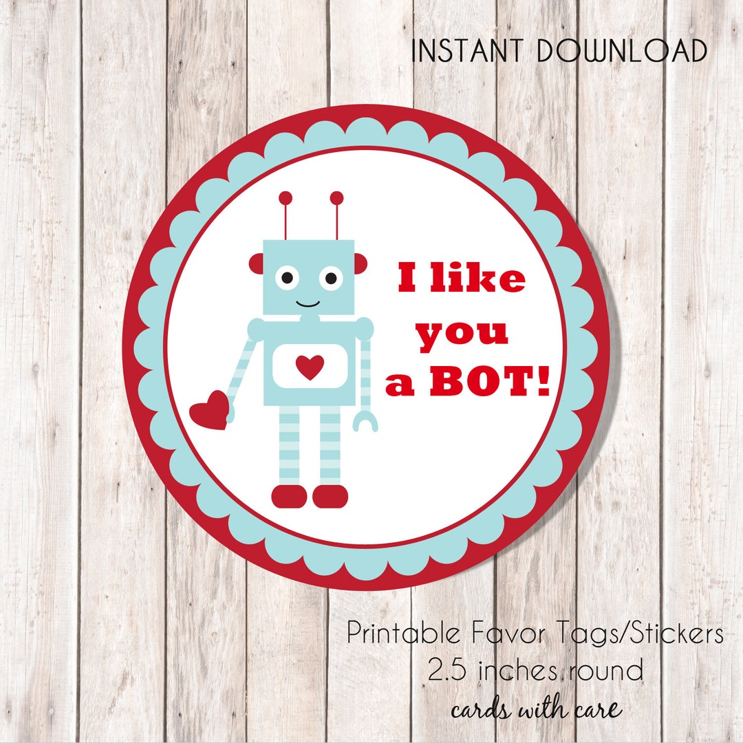Robot Valentine Tags, Instant Download Tags or Stickers --- Digital ...