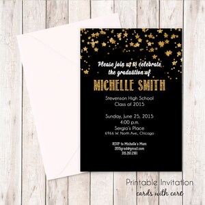 Gold Stars Printable Graduation Invitation, JPEG File, Print Yourself ...