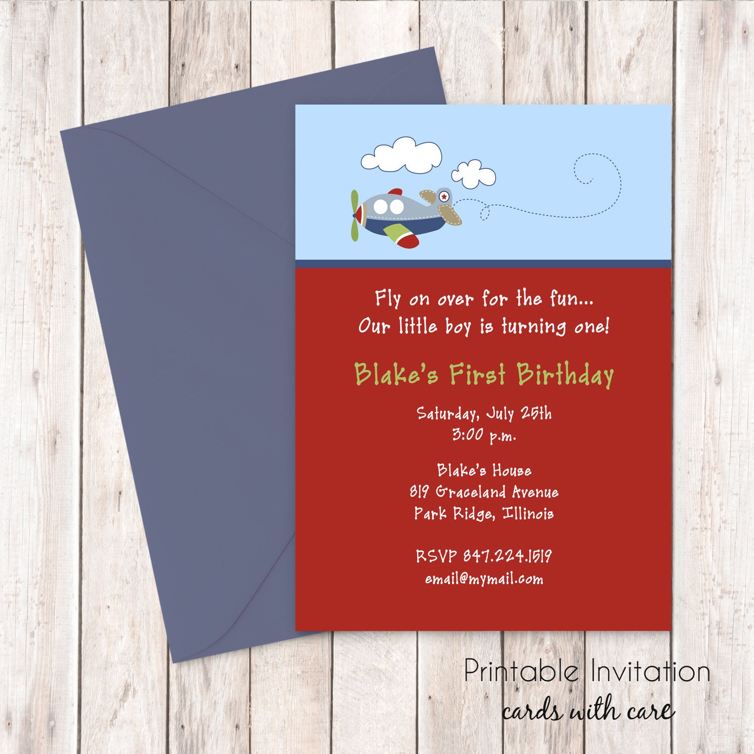 Airplane Invitation, Printable Invitation Design, Custom Wording, JPEG ...
