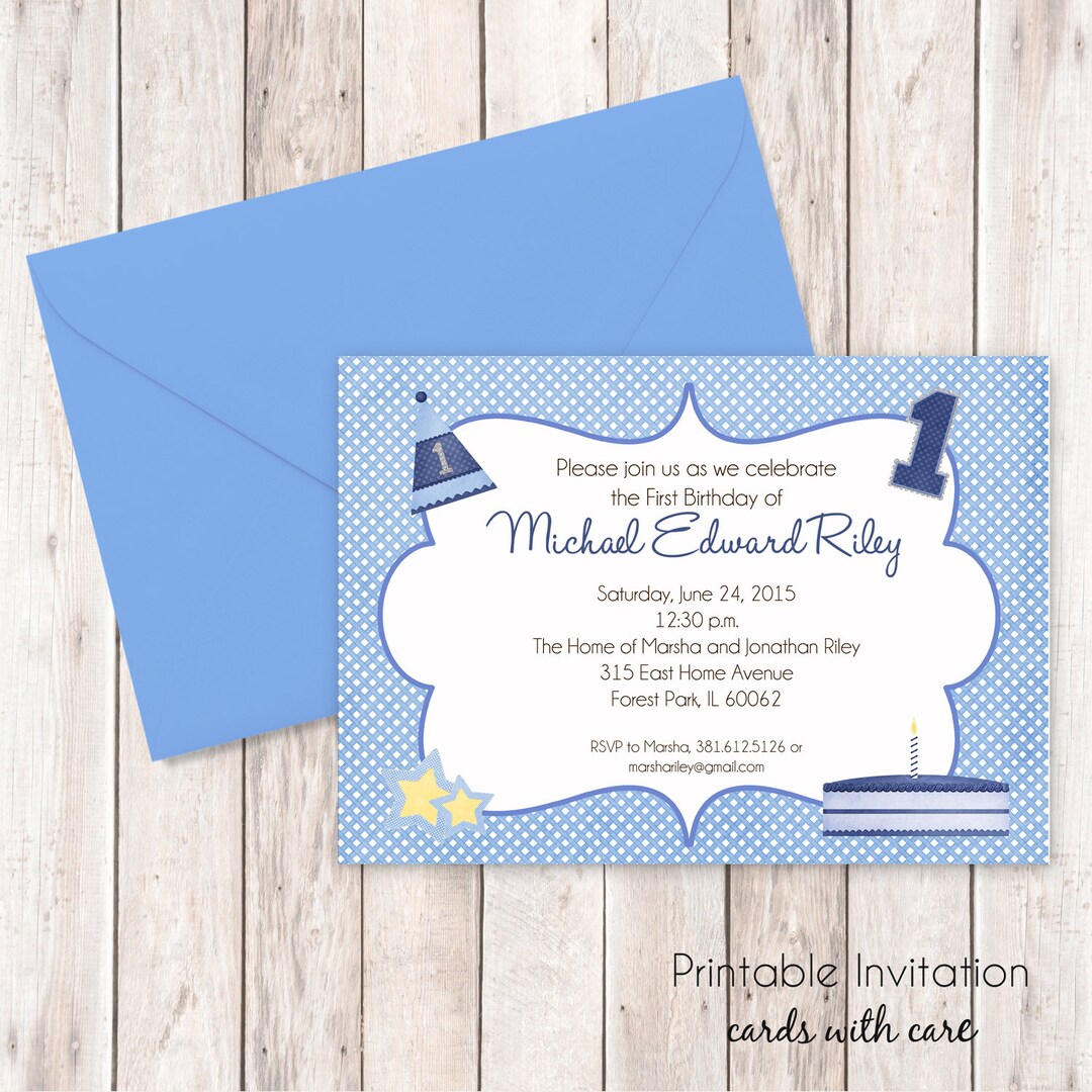 First Birthday Boy, Printable Invitation Design, Custom Wording, JPEG ...