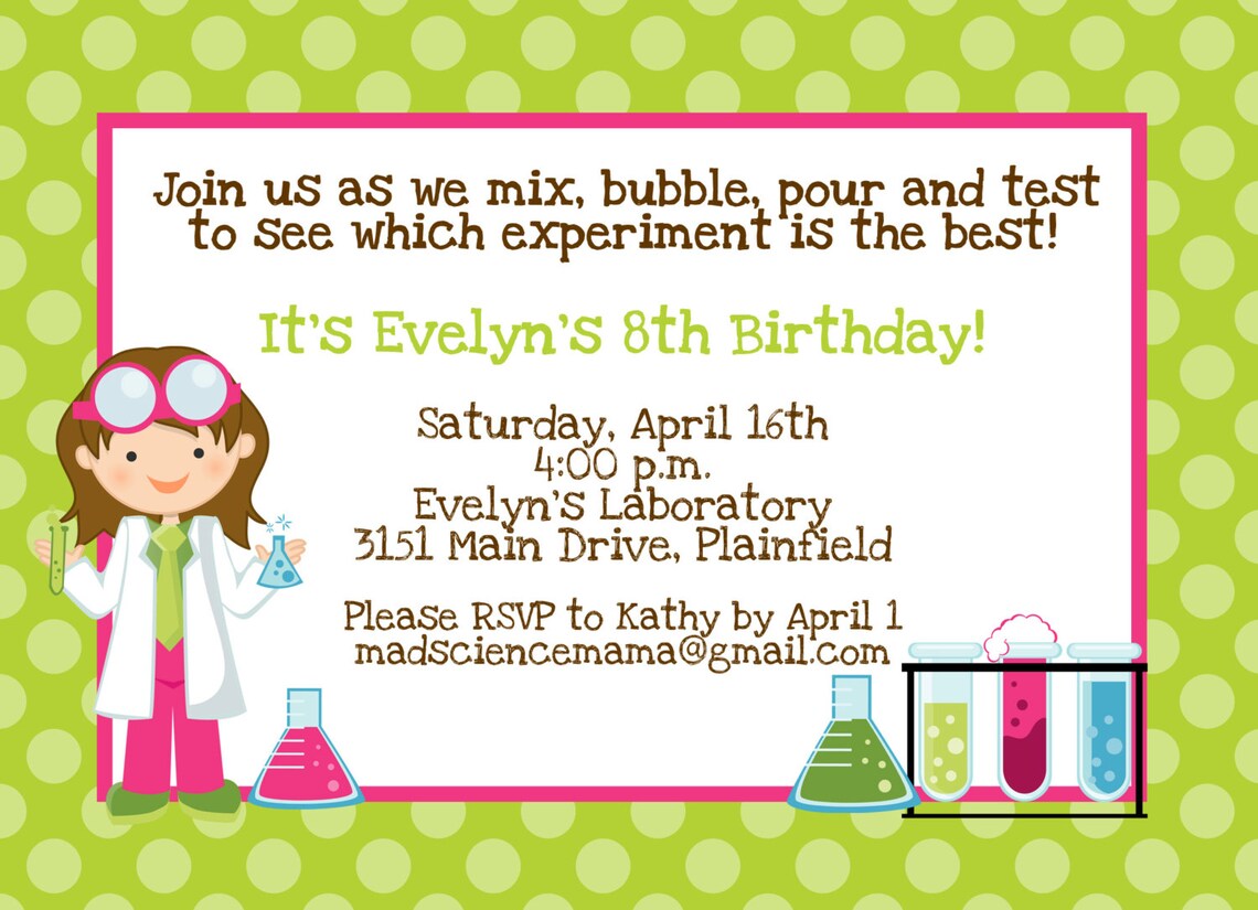 Science Party Printable Invitation Design Girl Scientist - Etsy