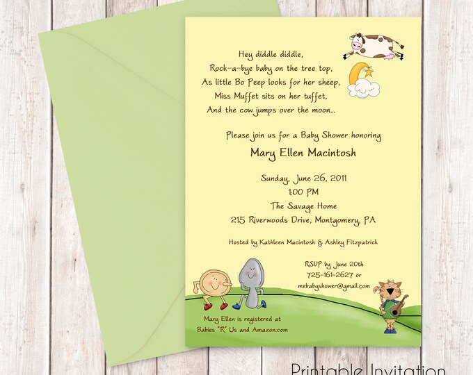 Nursery Rhyme Baby Shower Invitation Printable Invitation - Etsy