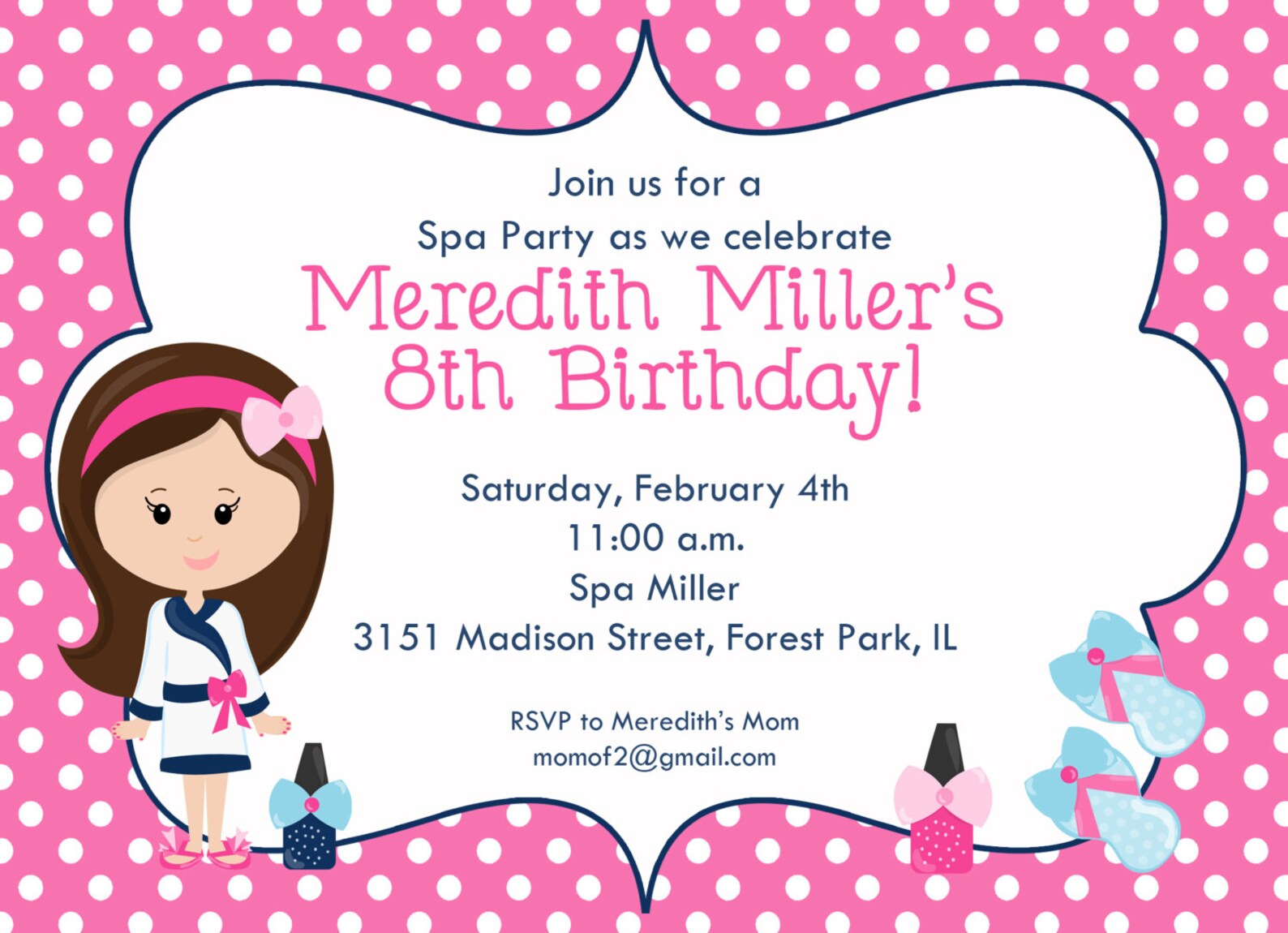 Spa Party Printable Invitation, Girl Birthday Party Invitation ...