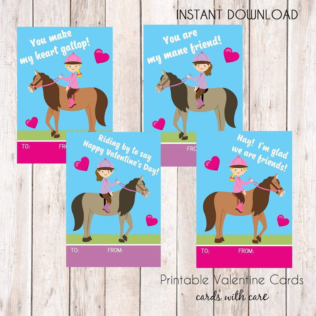 Horse Valentine Cards, Instant Download Cards --- Digital File of 4 (3 ...