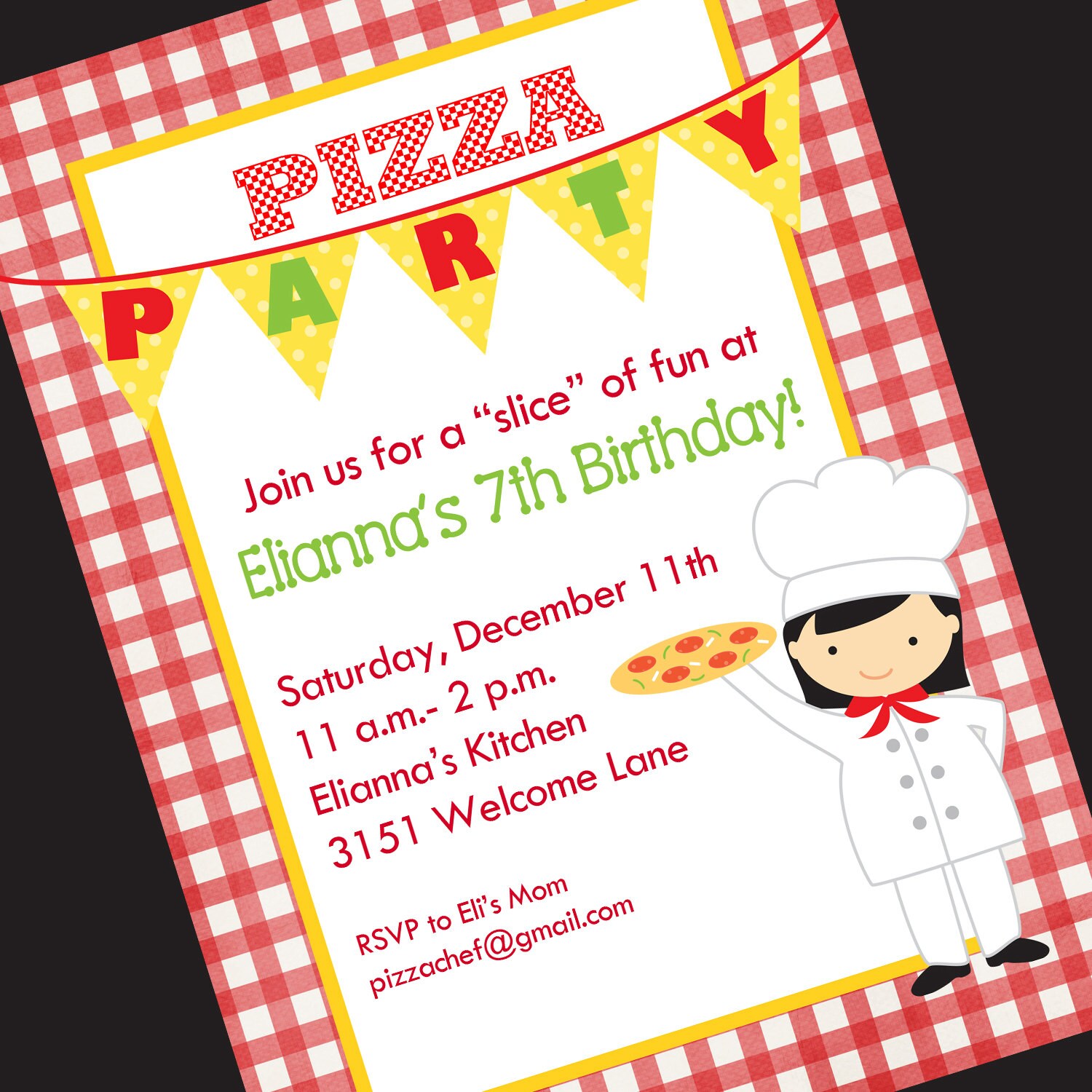 Pizza Party Invitation, Printable Invitation, Kids Birthday Invitation ...