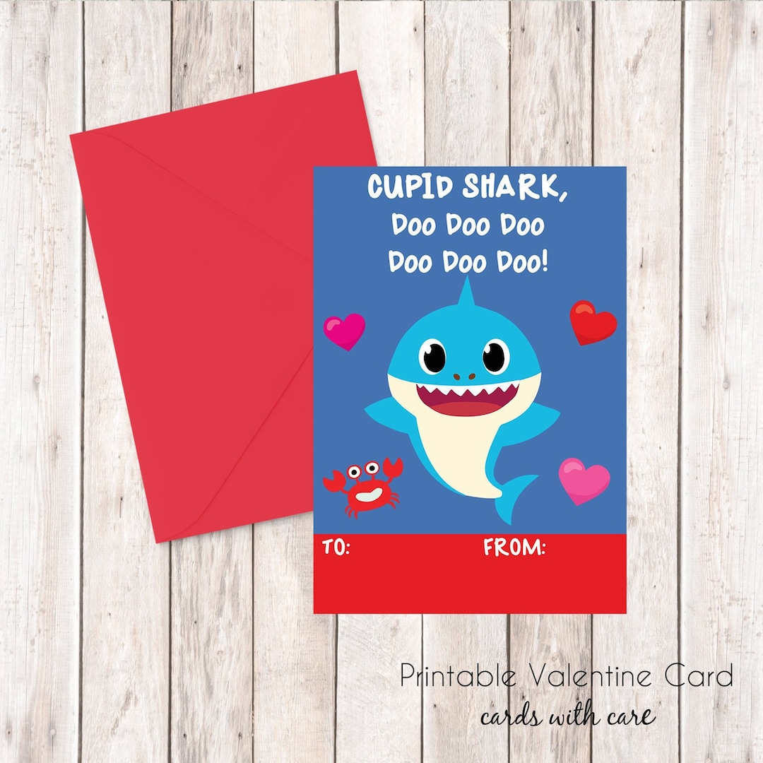 Baby Shark Valentine Cards, Instant Download Cards --- Digital File of ...