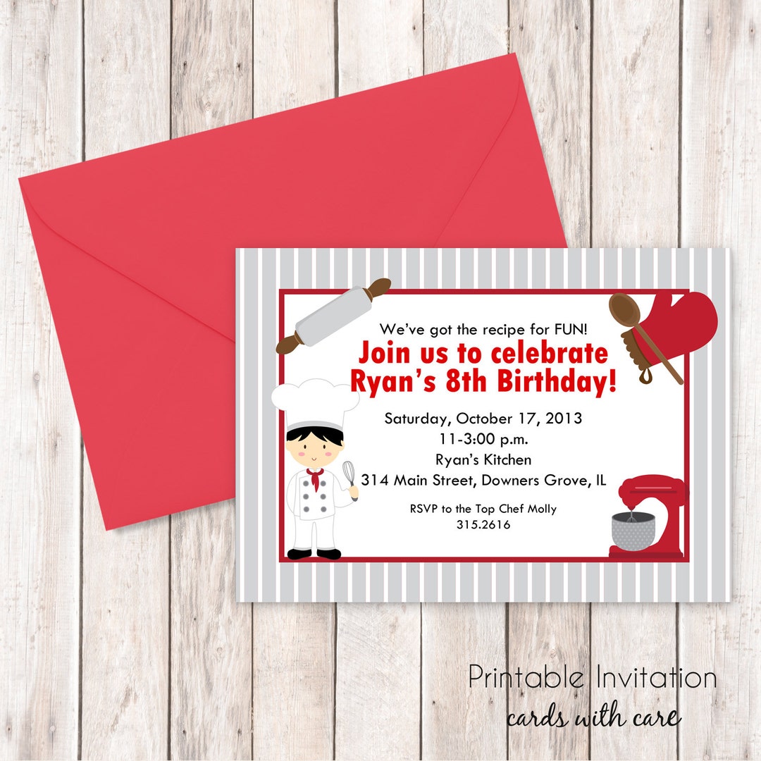 Cooking Party Invitation, Boy Top Chef Invitation, Printable Invitation ...
