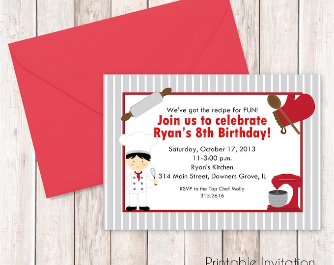 Cooking Party Invitation Boy Top Chef Invitation Printable - Etsy