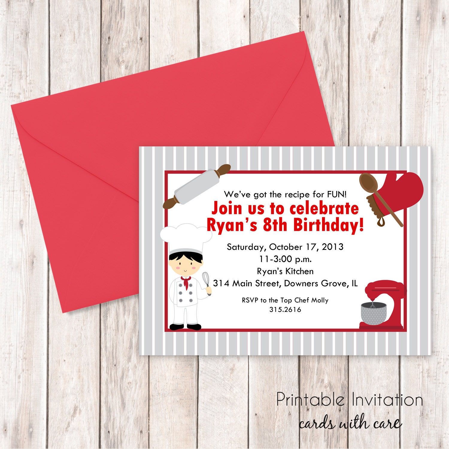 Cooking Party Invitation, Boy Top Chef Invitation, Printable Invitation ...
