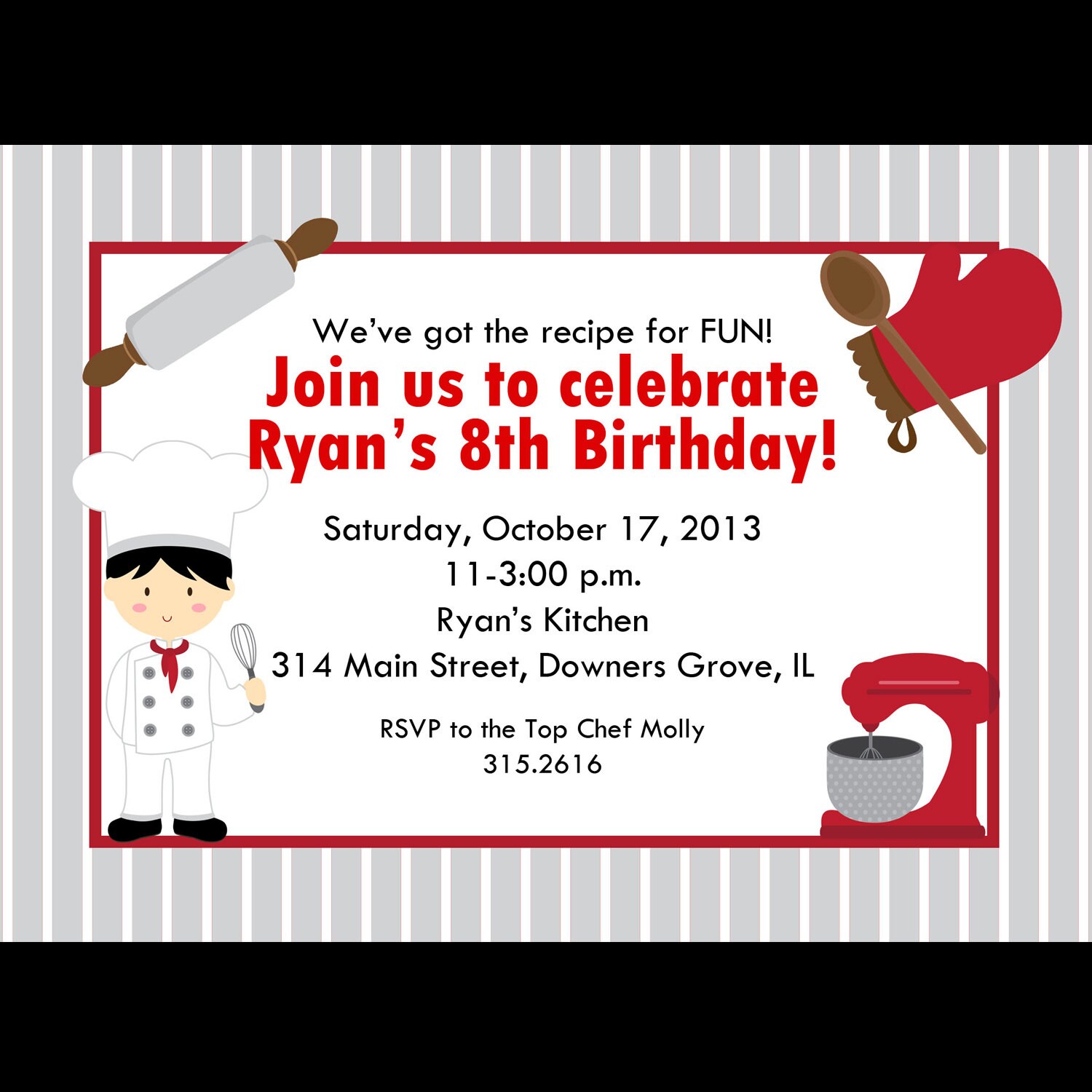 Cooking Party Invitation, Boy Top Chef Invitation, Printable Invitation ...