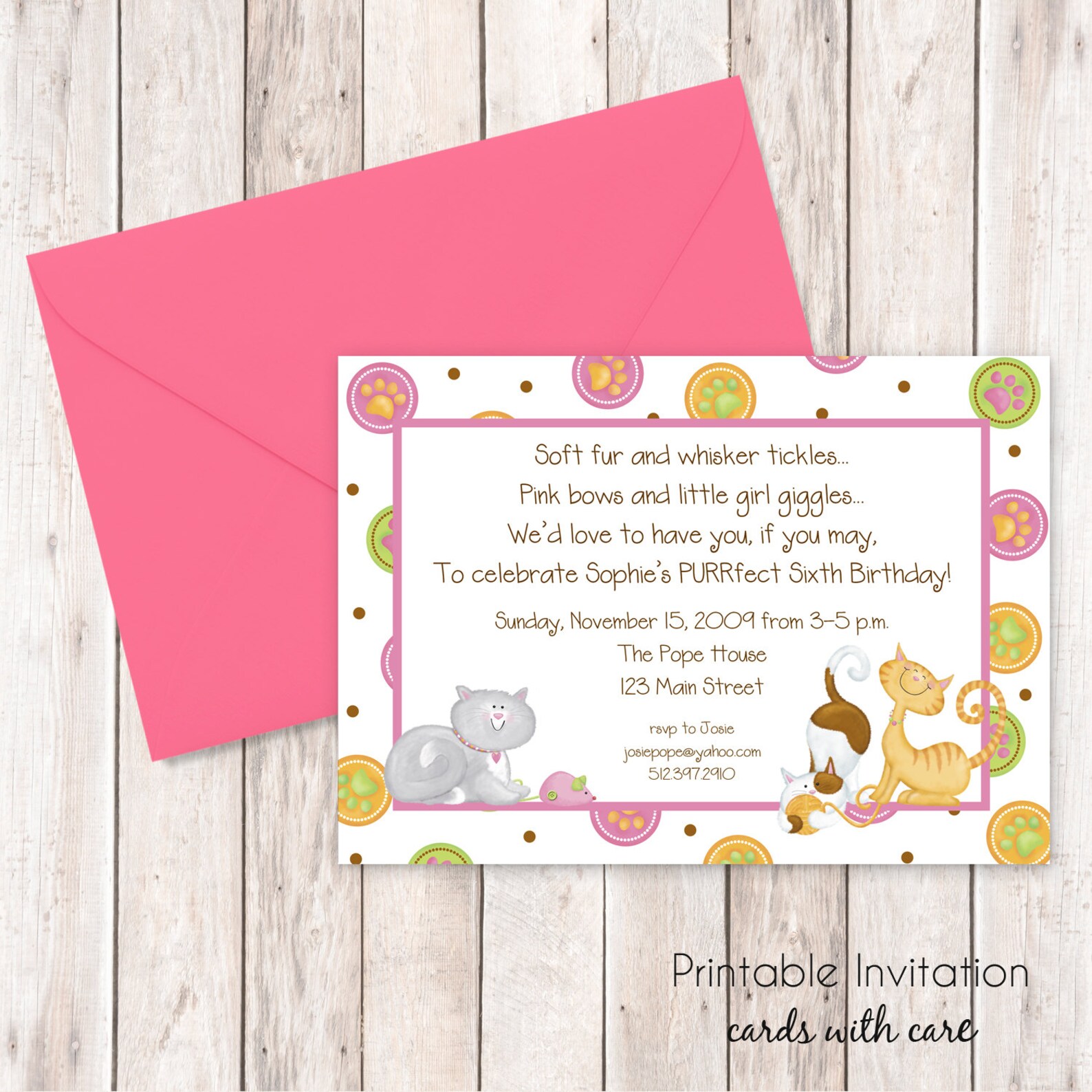Little Kitty Invitation, Kitten/cat Printable Invitation Design, Custom ...