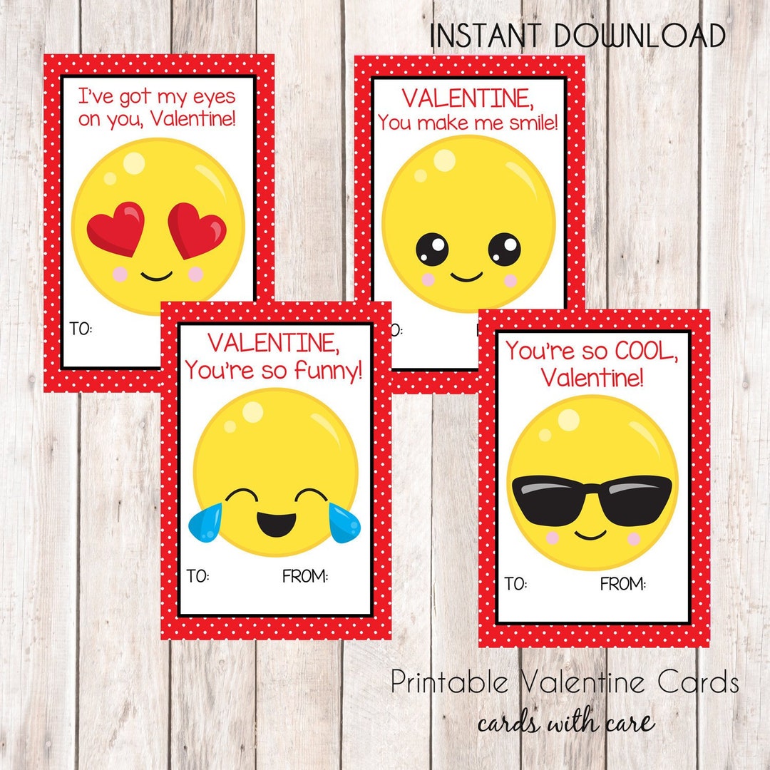 Emoji Valentine Cards, Instant Download Cards --- Digital File of 4 (3 ...