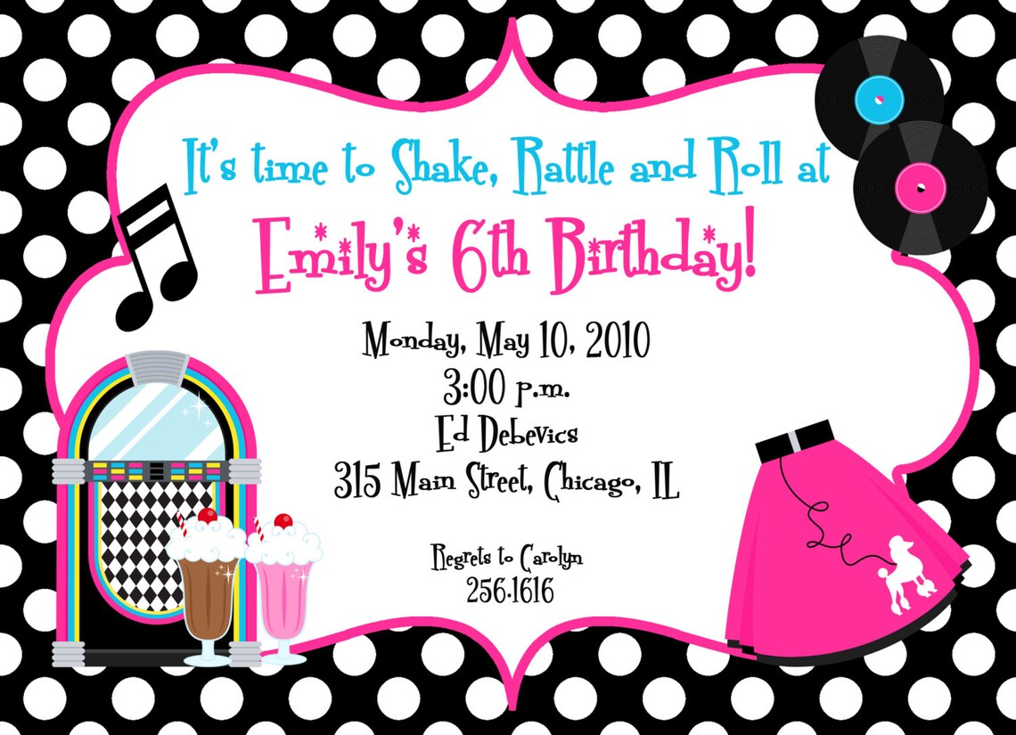 50s Invitation, Sock Hop Birthday Invitation, Printable Invitation ...