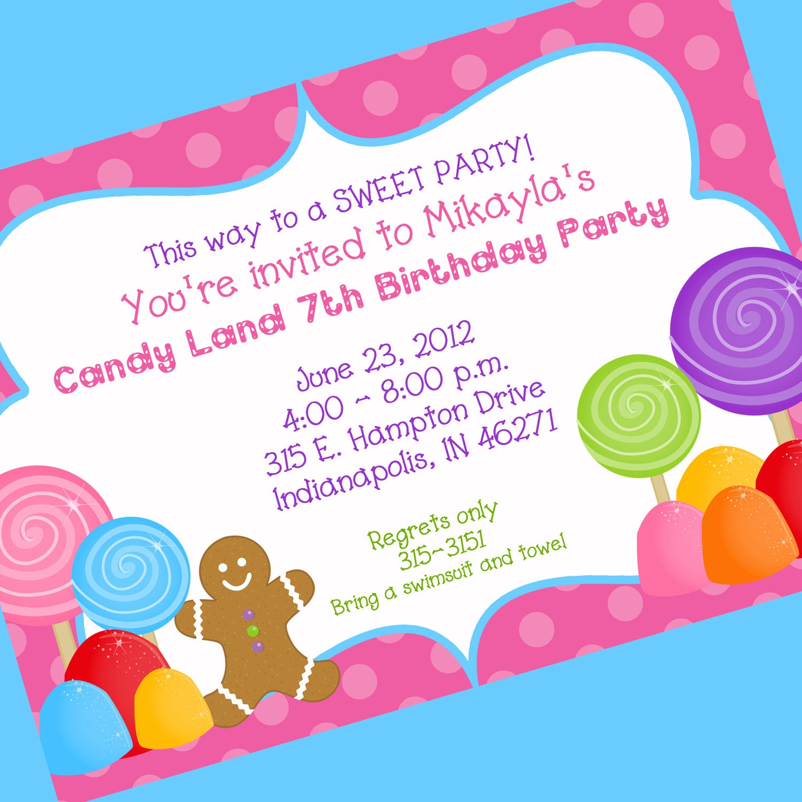 Candy Land Invitation, Printable Invitation Design, Custom Wording ...