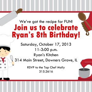 Cooking Party Invitation, Boy Top Chef Invitation, Printable Invitation ...