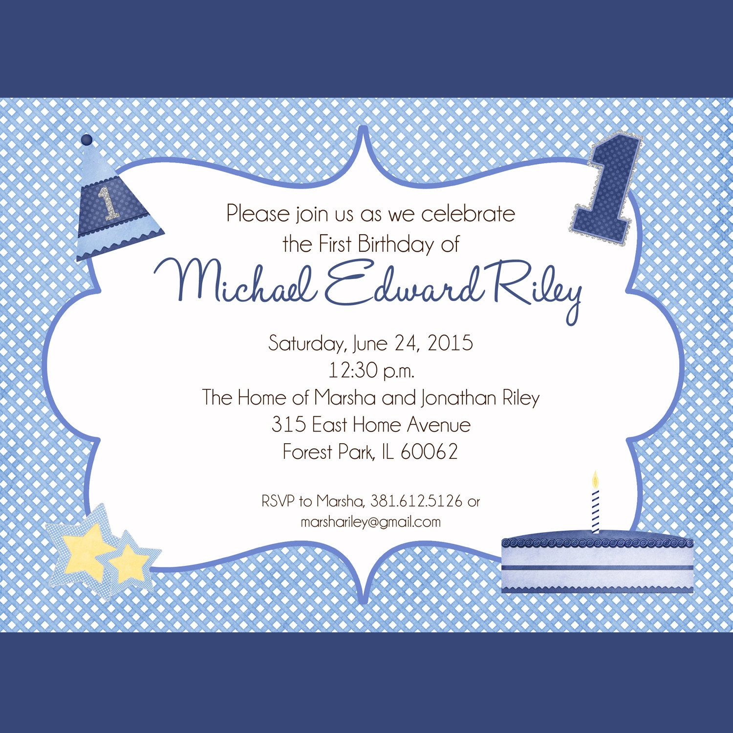 First Birthday Boy, Printable Invitation Design, Custom Wording, JPEG ...