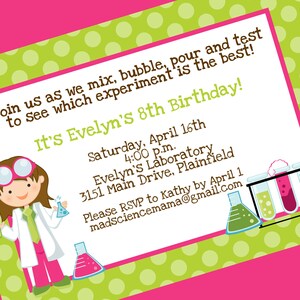 Science Party Printable Invitation Design, Girl Scientist, Custom ...