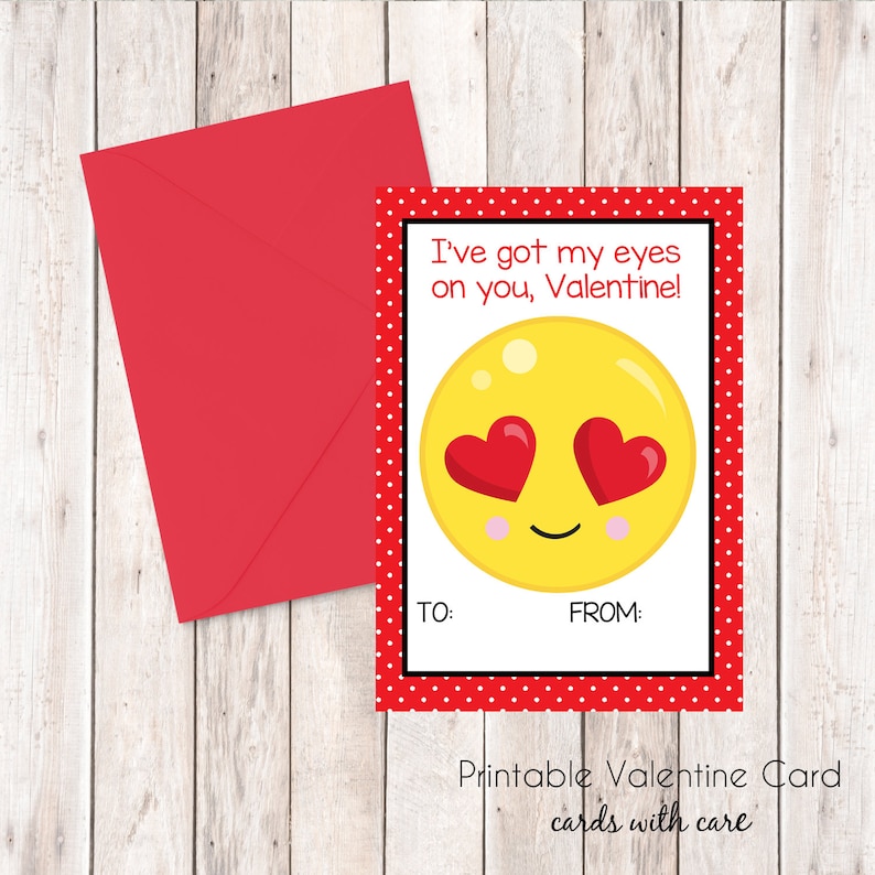 Heart Emoji Valentine Card, Instant Download Cards --- Digital File of ...