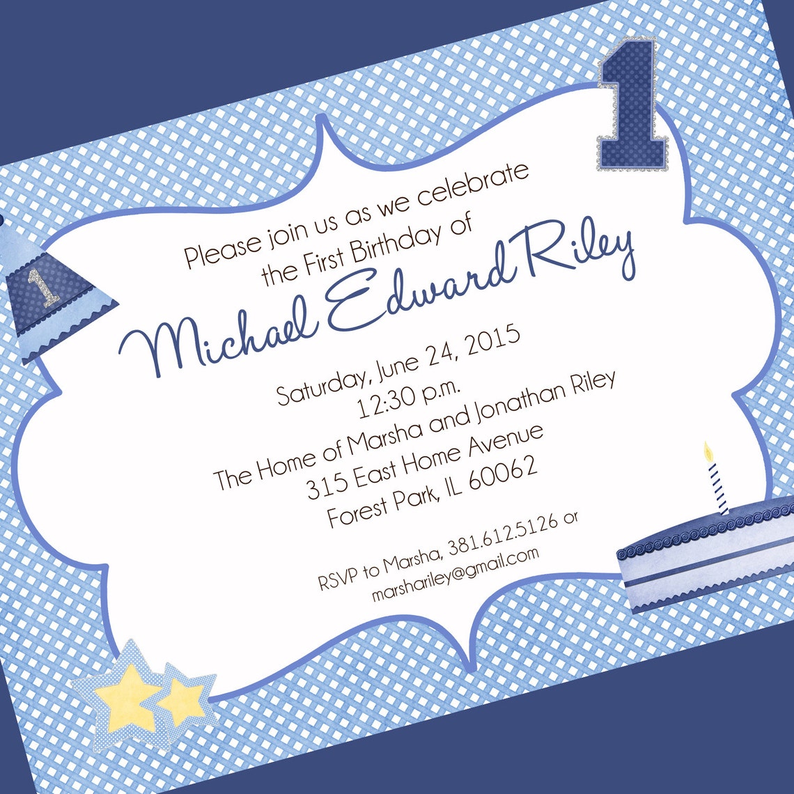 First Birthday Boy, Printable Invitation Design, Custom Wording, JPEG ...